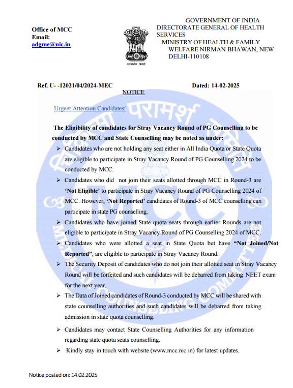 NEET PG Stray Round 2024 - Latest Update - Career Media